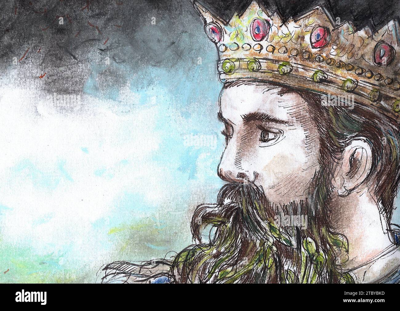 Colour illustration showing the profile of a young king Stock Photo - Alamy
