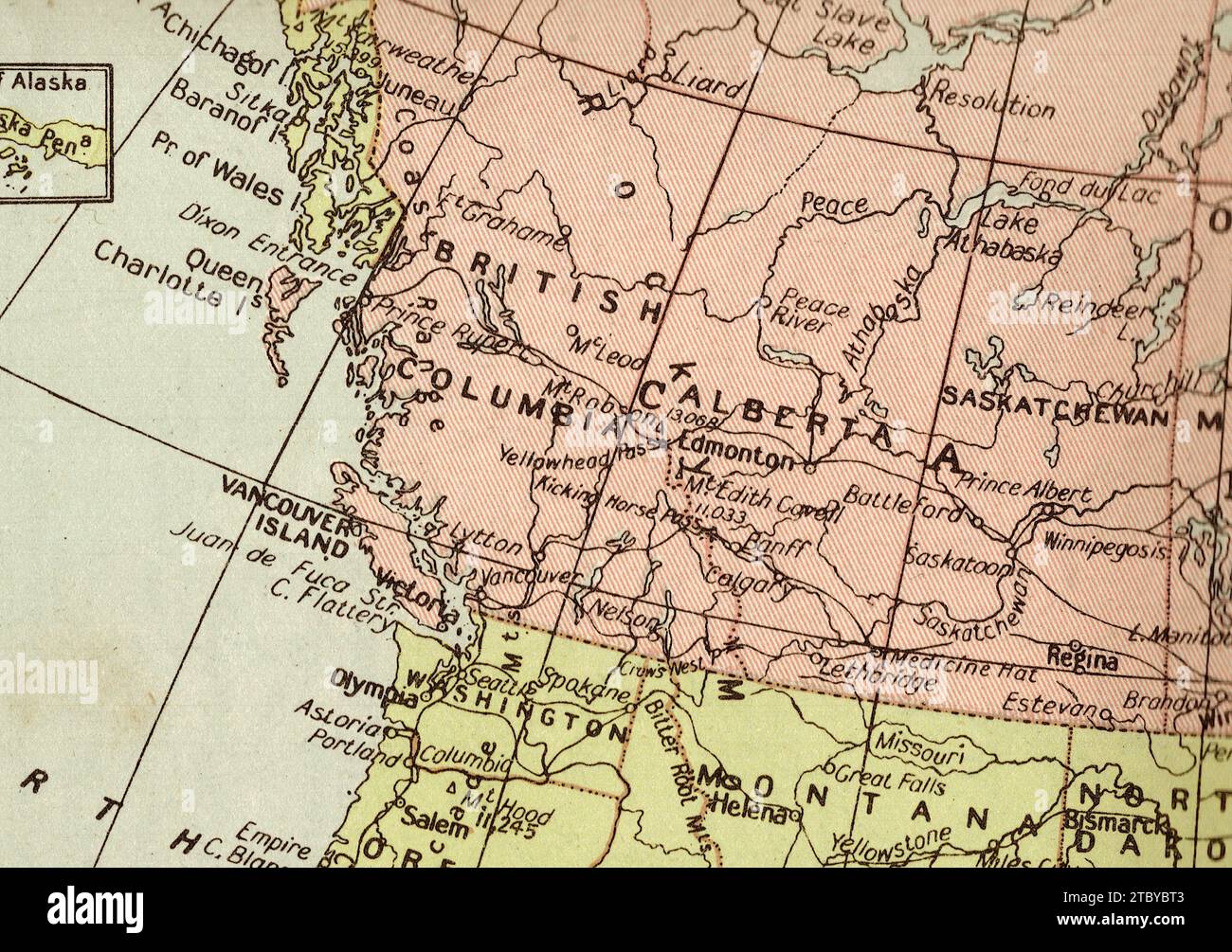 A vintage/antique political map in sepia showing Canada and Vancouver ...