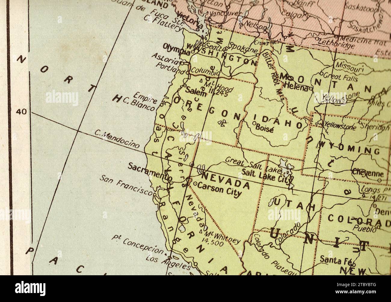 A vintage/antique political map in sepia showing western USA Stock ...