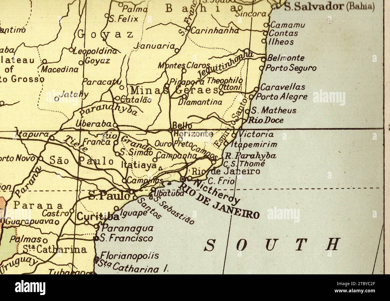 A vintage/antique political map in sepia showing Brazil and Rio de ...