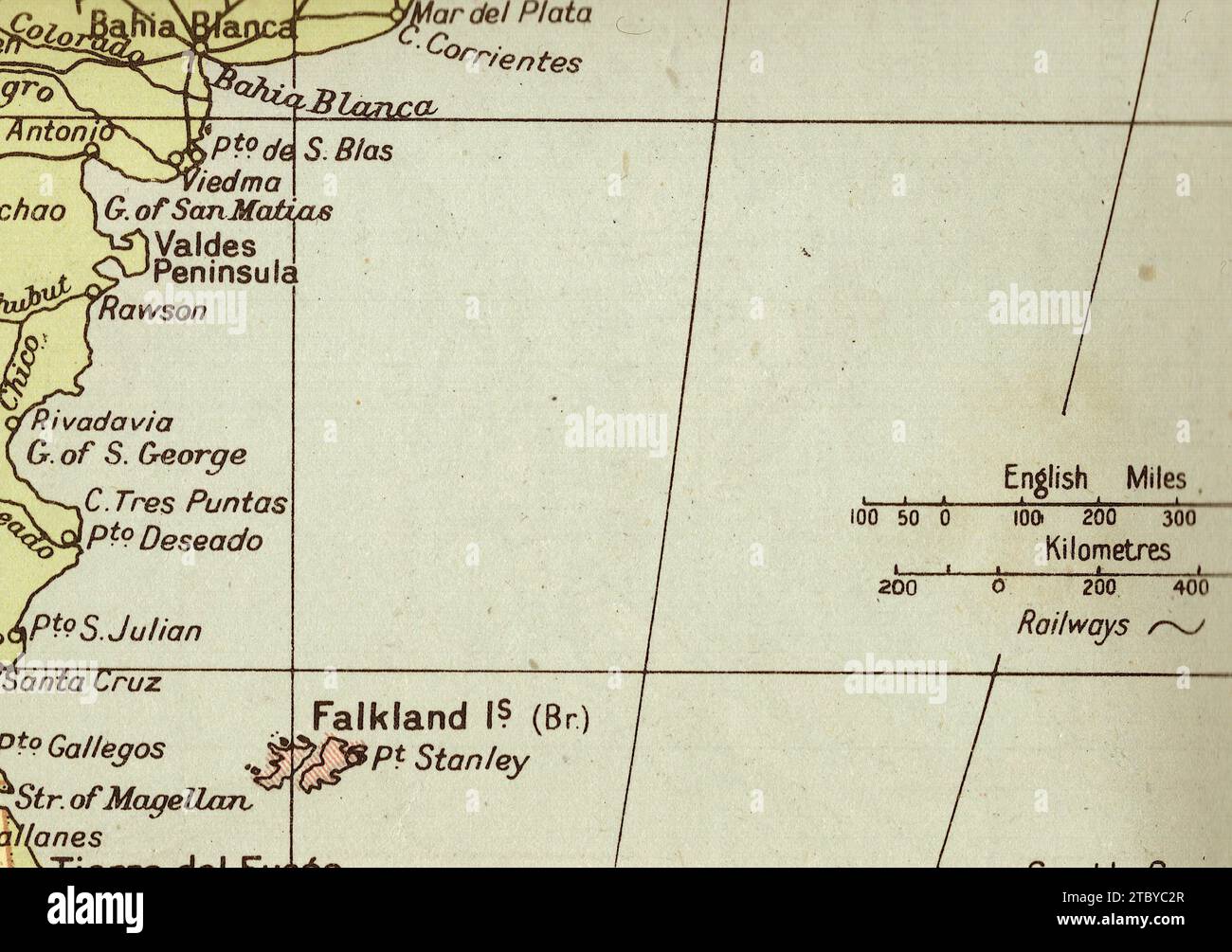 A vintage/antique political map in sepia showing the Falkland Islands ...