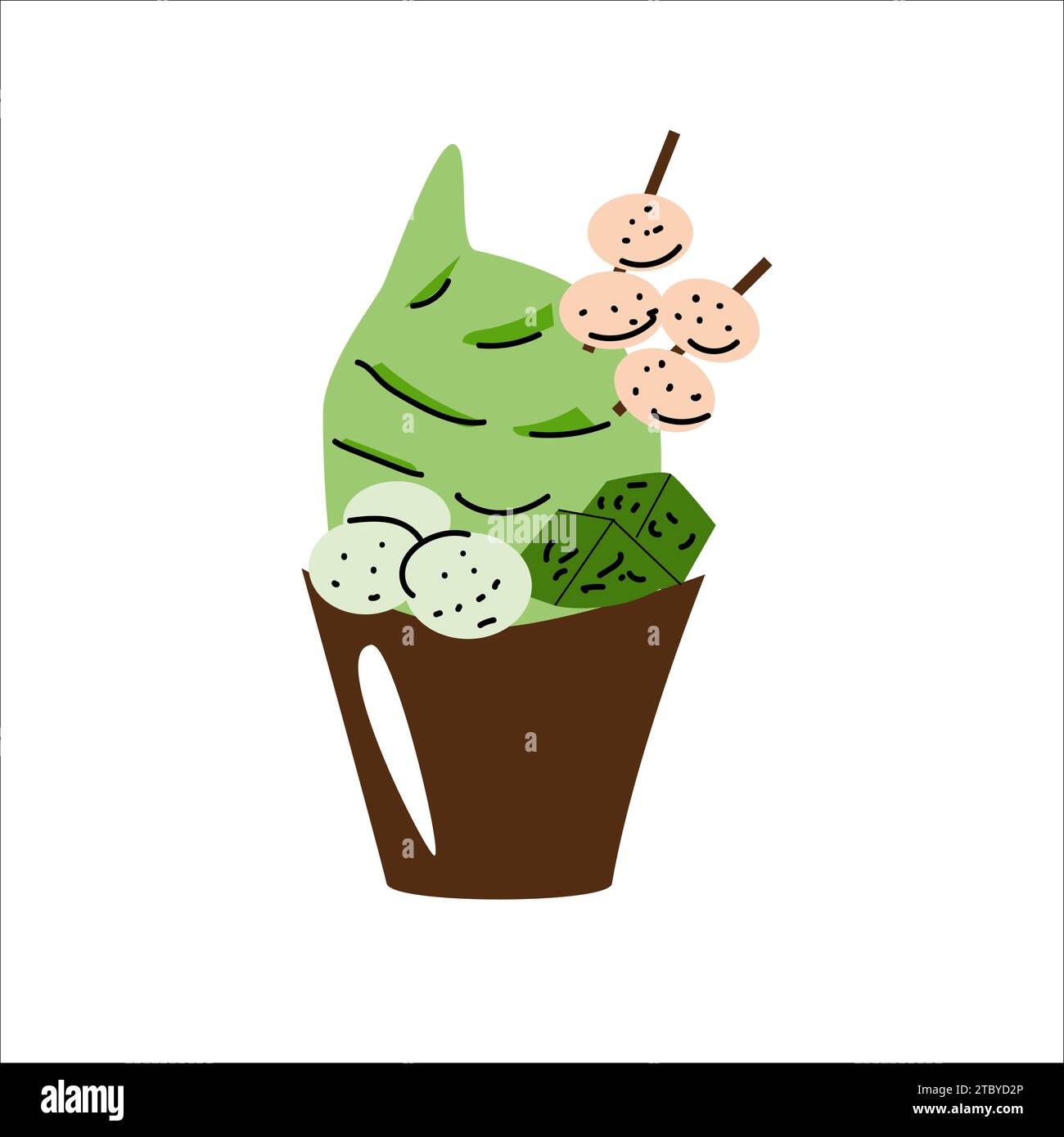ice cream with matcha tea powder - trendy food. Vector illustration in ...