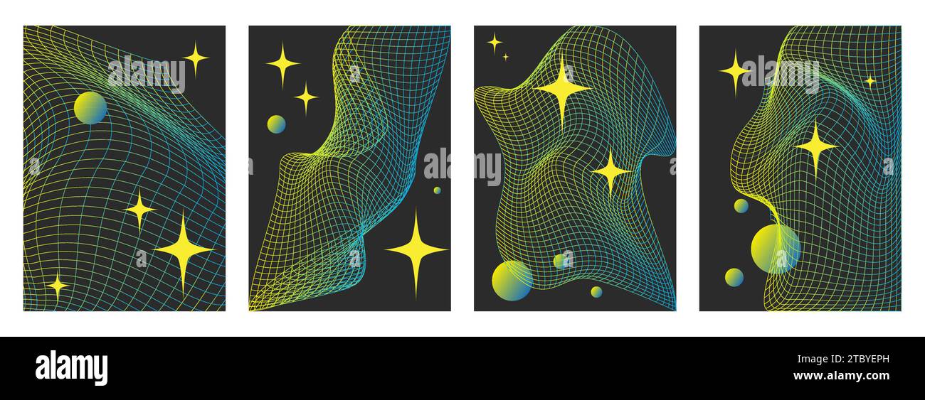 Brutalist abstract Geometric Gradient Grids, Spheres and Stars. Primitive Retrofuturism Poster ...