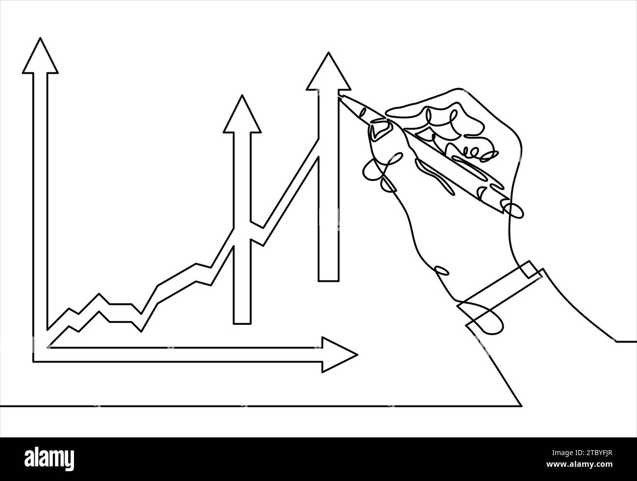 Growth graph concept. Businessman draws a chart of financial growth ...