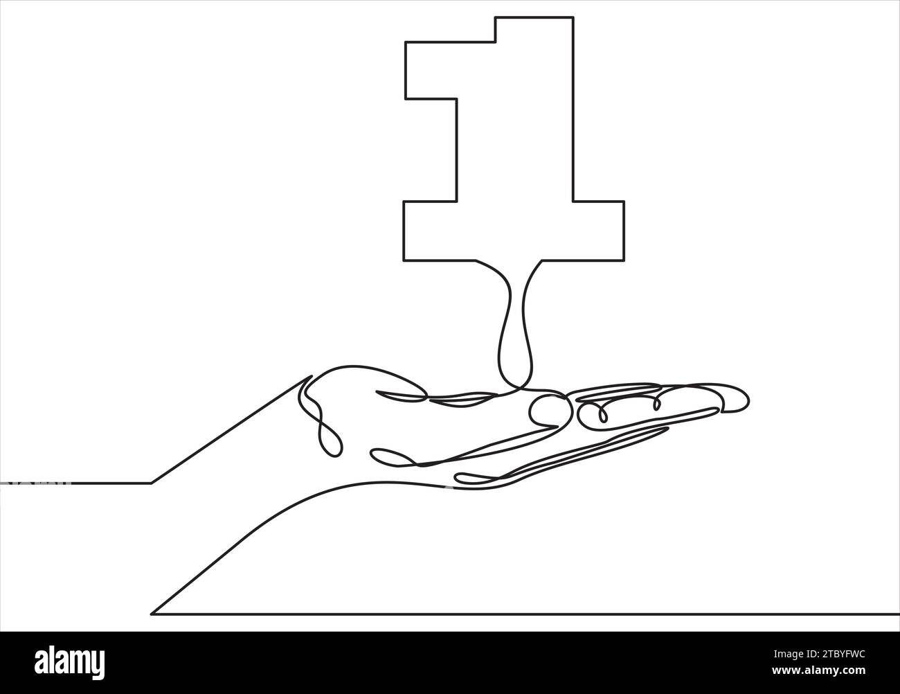 man in holding in the palm of your hands number ONE. continuous line ...