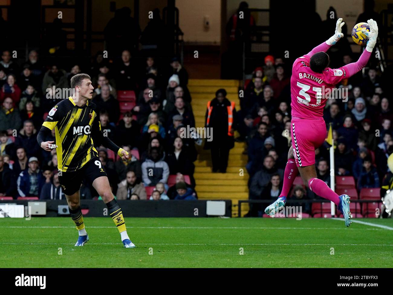 Watford's Mileta Rajovic (left) see his shot saved by Southampton ...