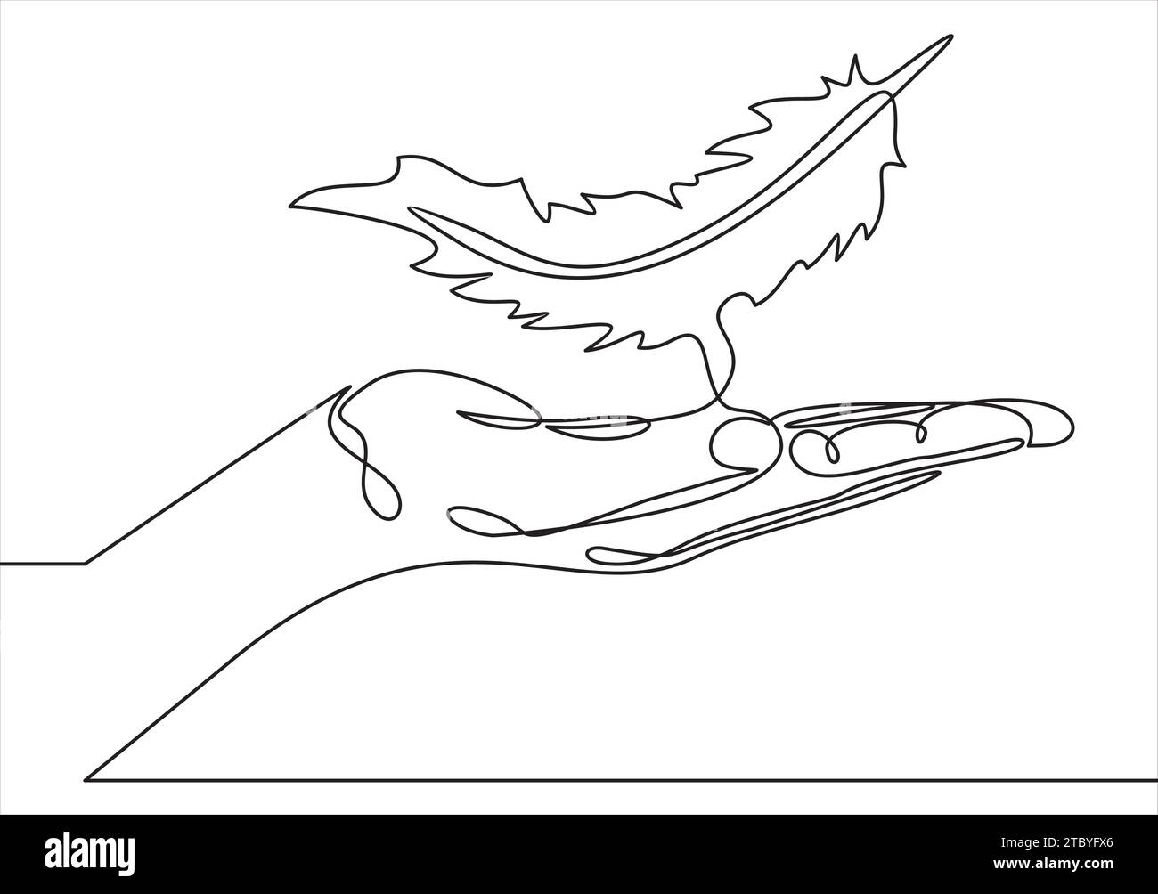 hand palm up and a falling feather. continuous line Stock Vector Image ...