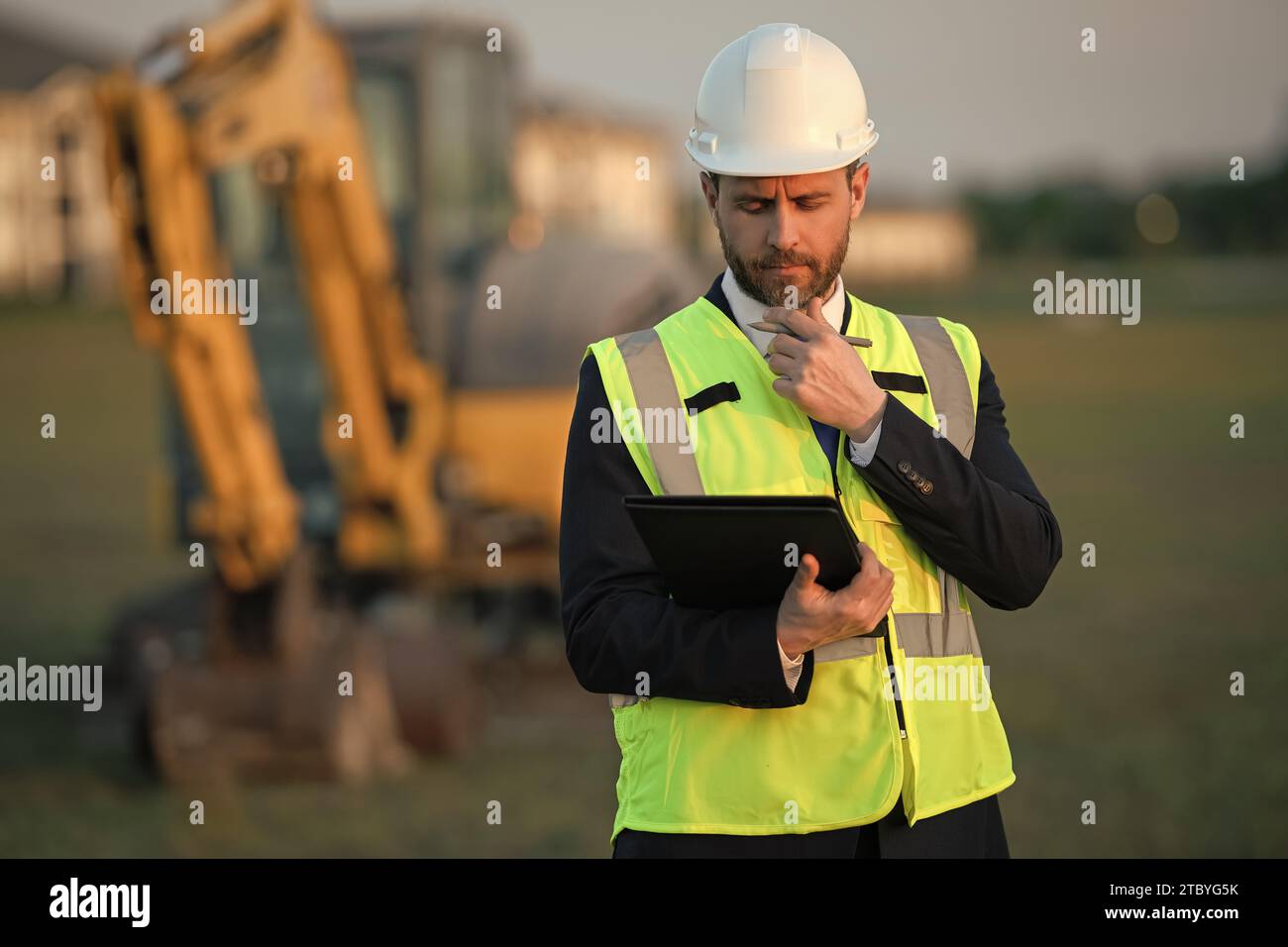 supervisor man outdoor, banner. supervisor man wearing helmet. photo of ...