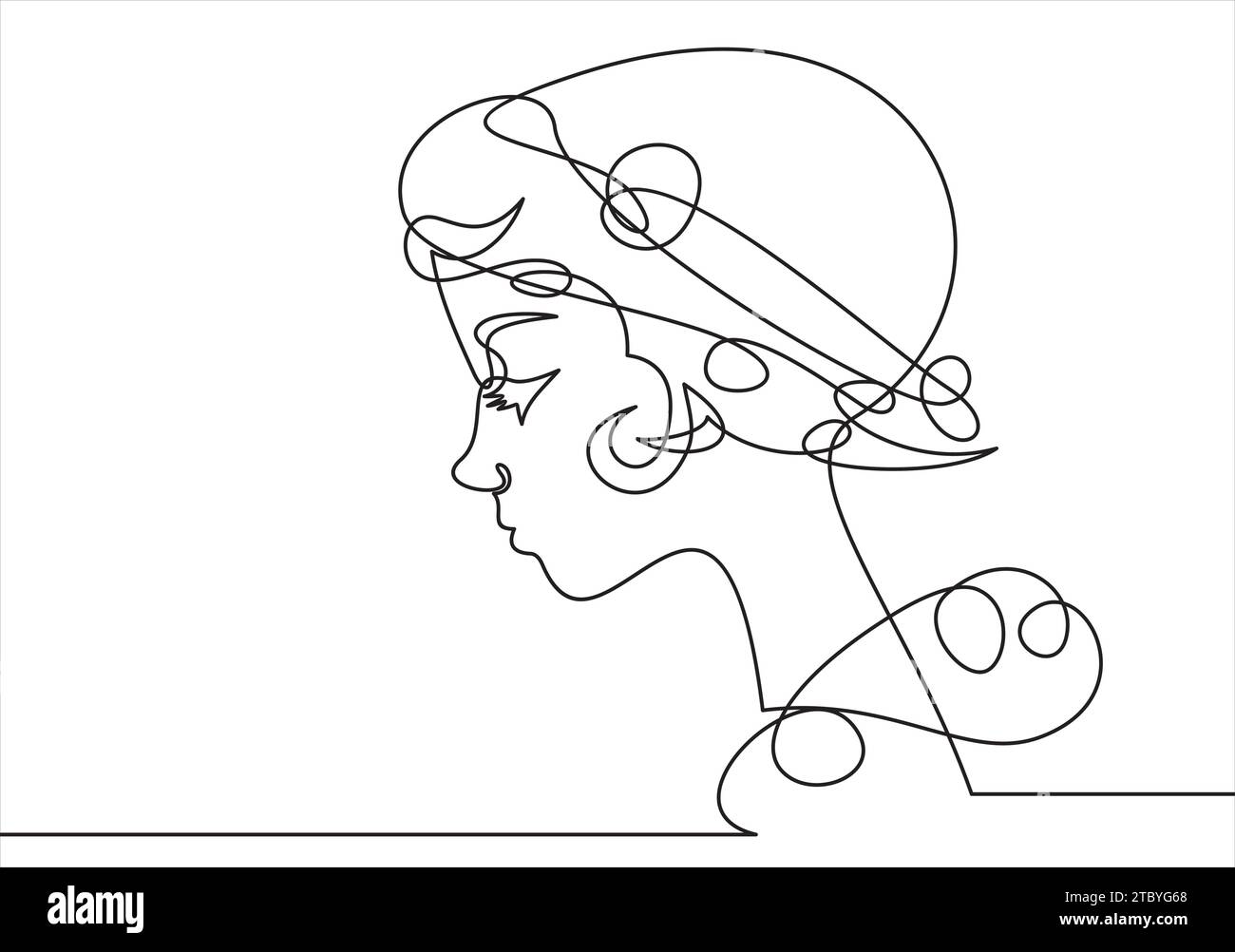 Continuous one line drawing. Abstract portrait of romantic woman face ...