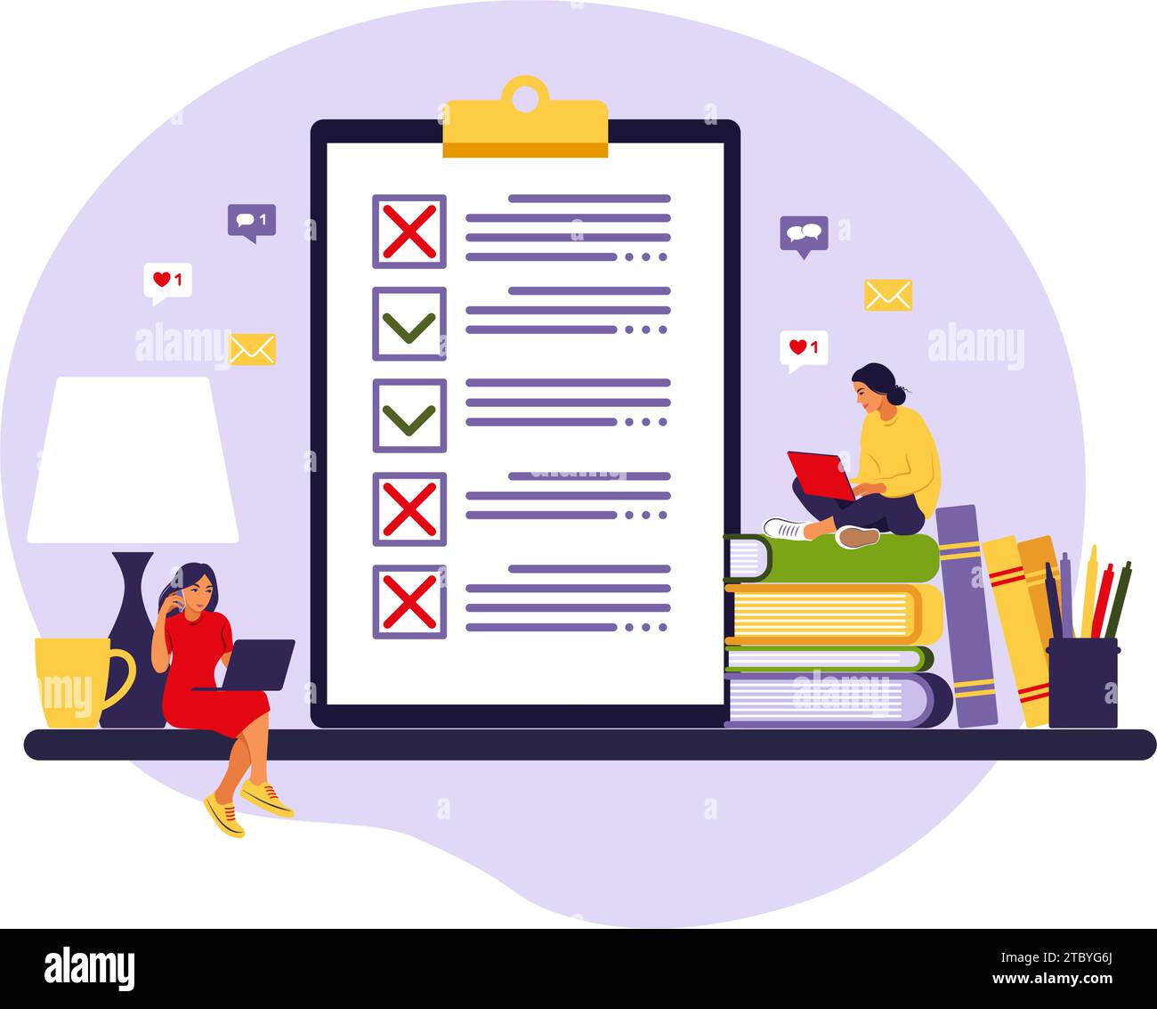 Survey of customer satisfaction. Piece of paper with ticks and crosses ...