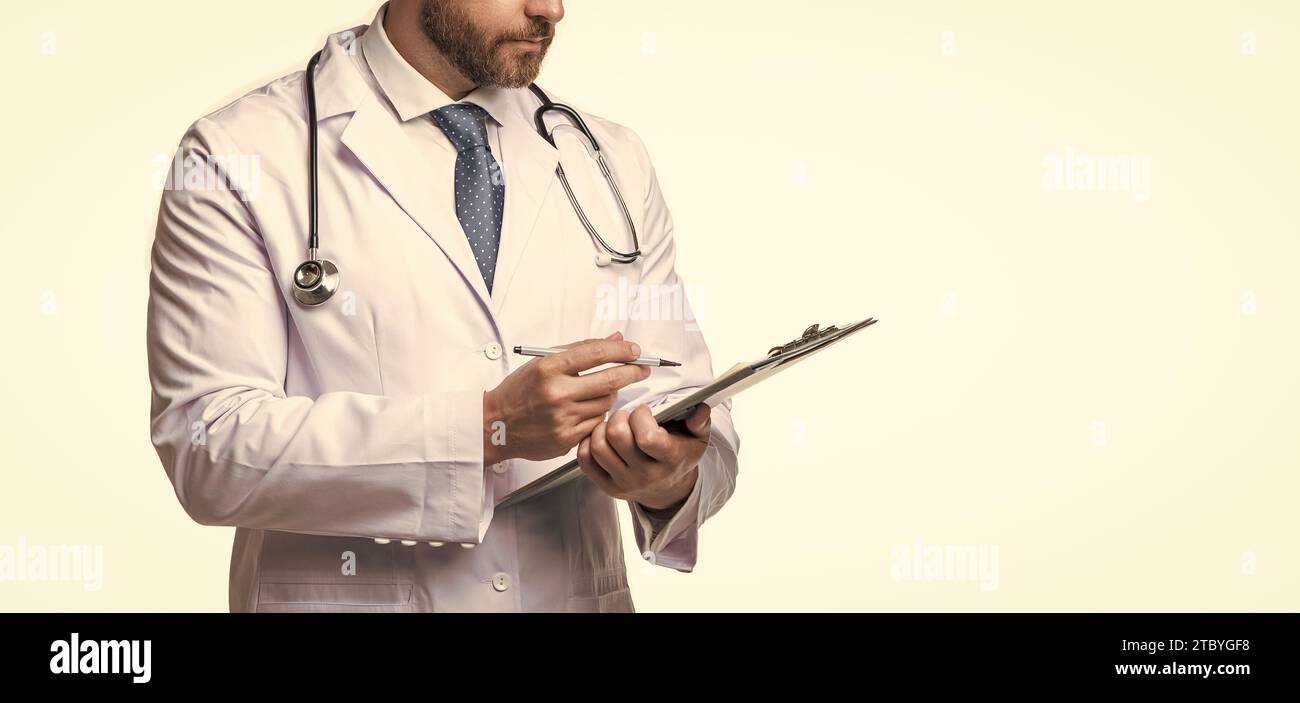 internist with anamnesis on background. cropped photo of internist with ...