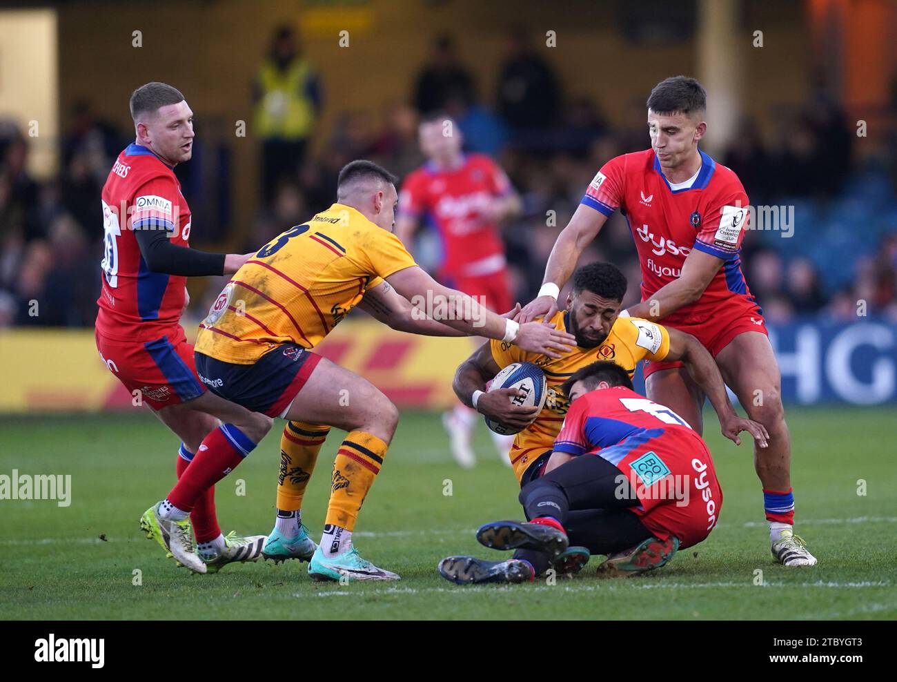 Ulster Rugby's Robert Baloucoune tackled by Bath Rugby's Will Muir ...