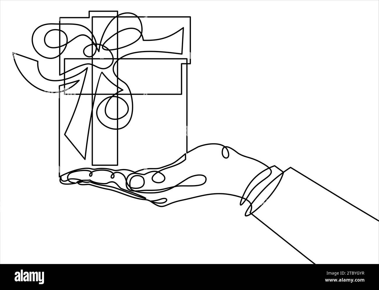 continuous line drawing of hand holding gift box with ribbon Stock ...