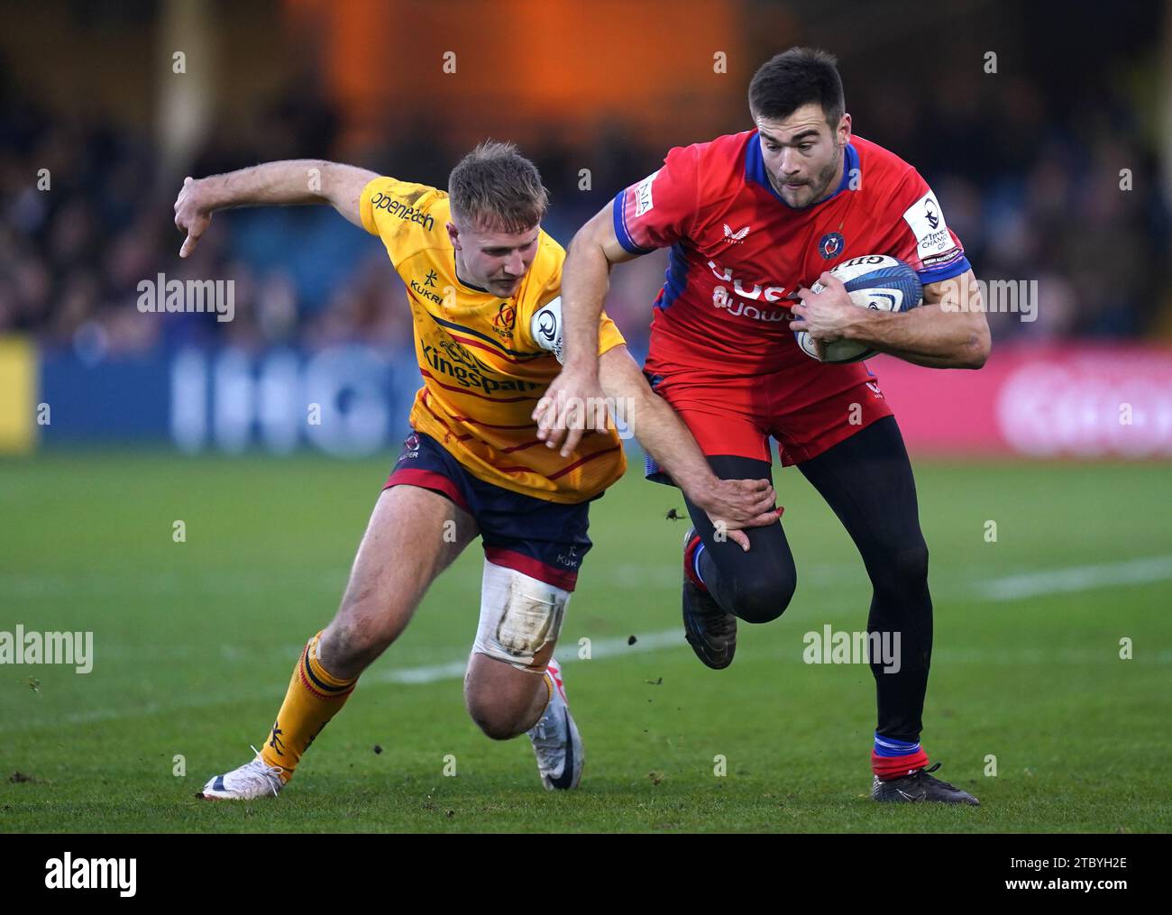 Bath Rugby's Will Muir (right) and Ulster Rugby's Stewart Moore in ...