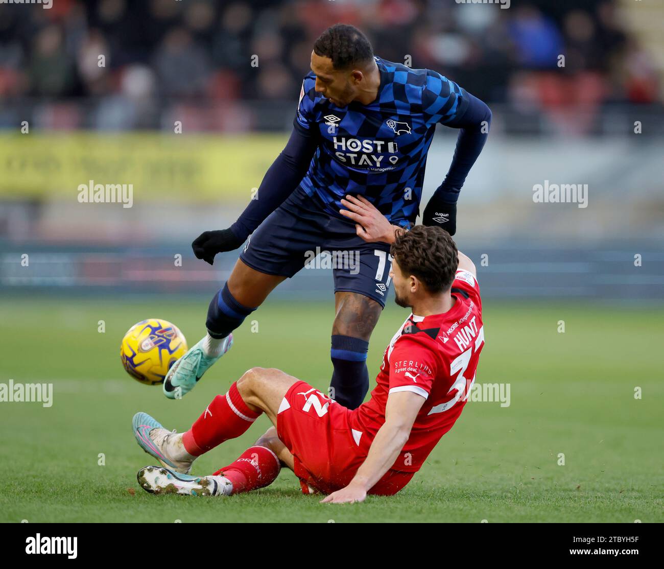 Derby County's Nathaniel Mendez-Laing is tackled by Leyton Orient’s Rob ...