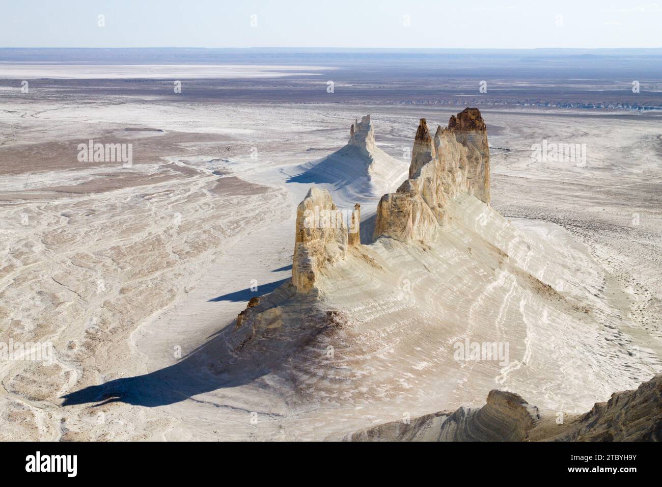 Bozzhira valley pinnacles aerial view, Mangystau region, Kazakhstan. Ak ...