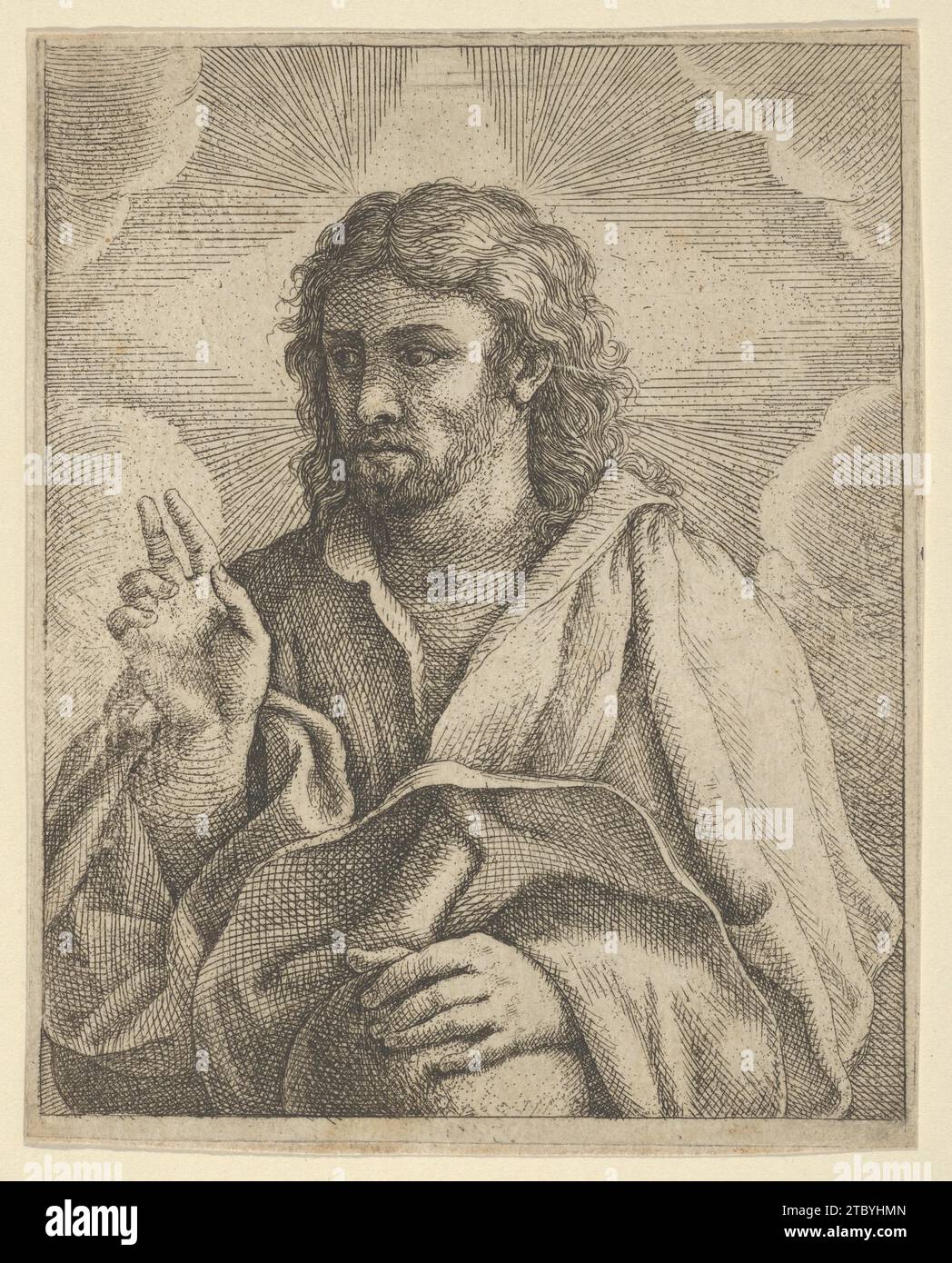 Christ holding a globe, looking to the left and making the sign of ...