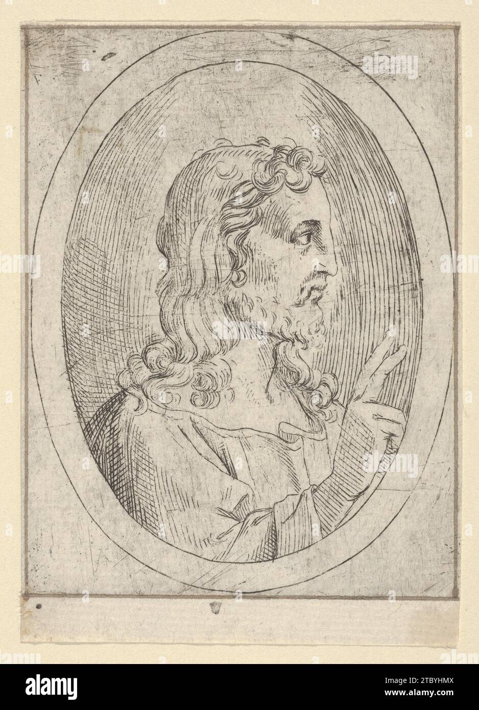 Christ seen in profile facing right, making the sign of blessing with ...