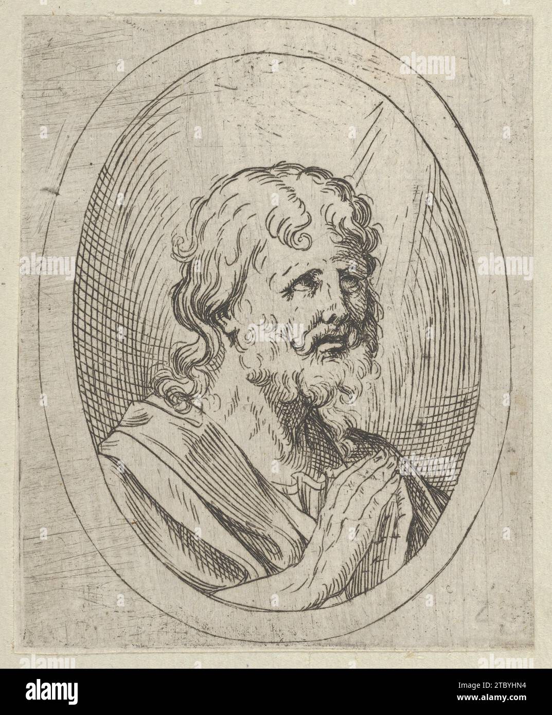 An apostle raising his eyes in prayer, in an oval frame, from "Christ ...