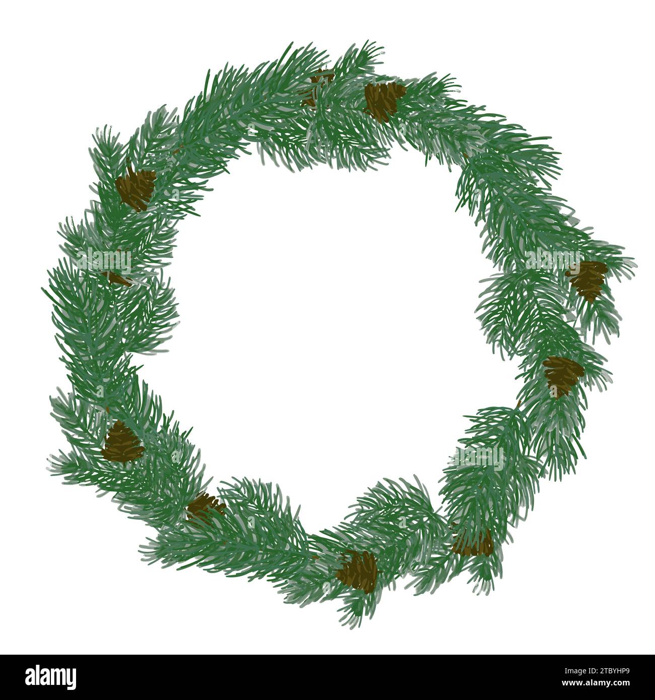 Christmas wreath with pine branch for card or invite. Vector hand drawn ...