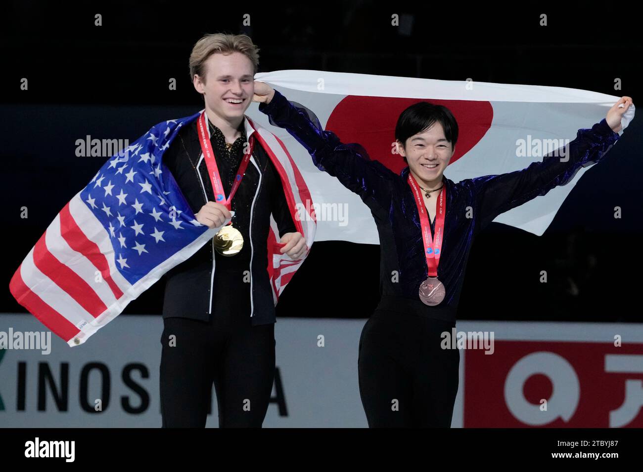 From left gold medalist United States Ilia Malinin and bronze medalist ...