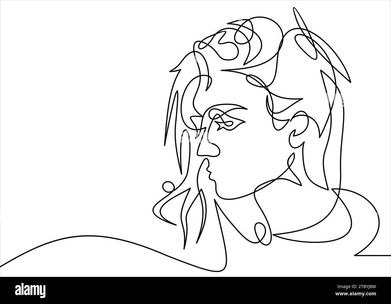 Continuous One Line Drawing Abstract Portrait Of Romantic Woman Face