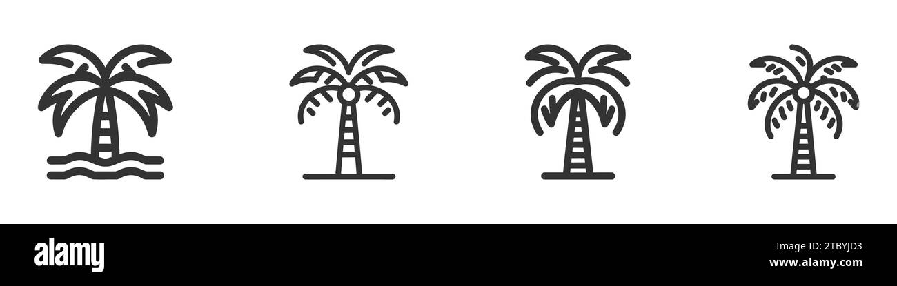 Palm tree vector icon set, pack, collection isolated on white ...
