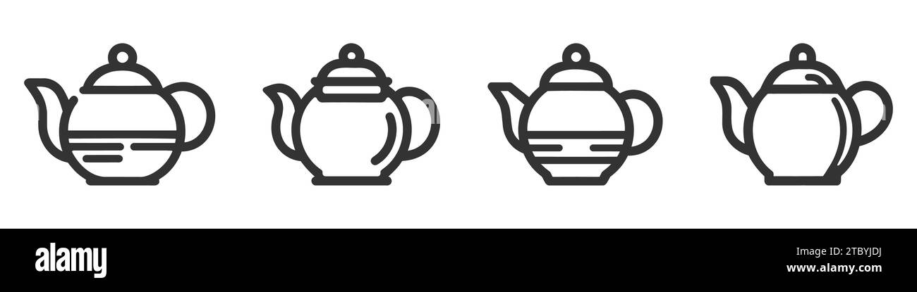 Teapot line icon set, pack, collection. Hot drinks chinese tea pot ...