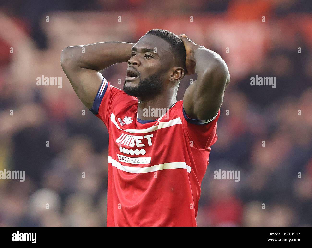 Emmanuel Latte Lath of Middlesbrough reacts after a missed chance ...
