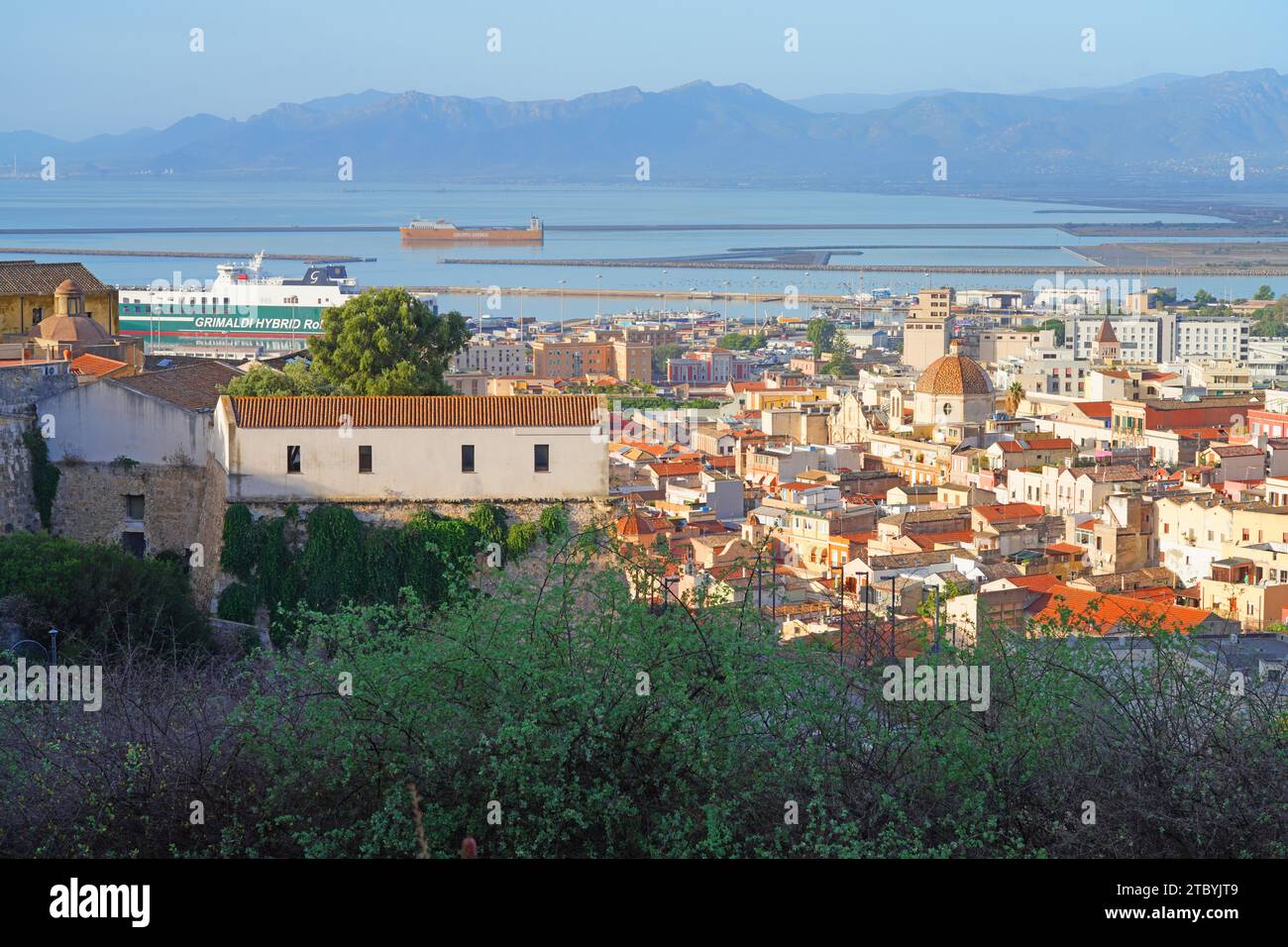 CAGLIARI, ITALY –19 OCT 2023- Sunny panoramic view of the historic city ...