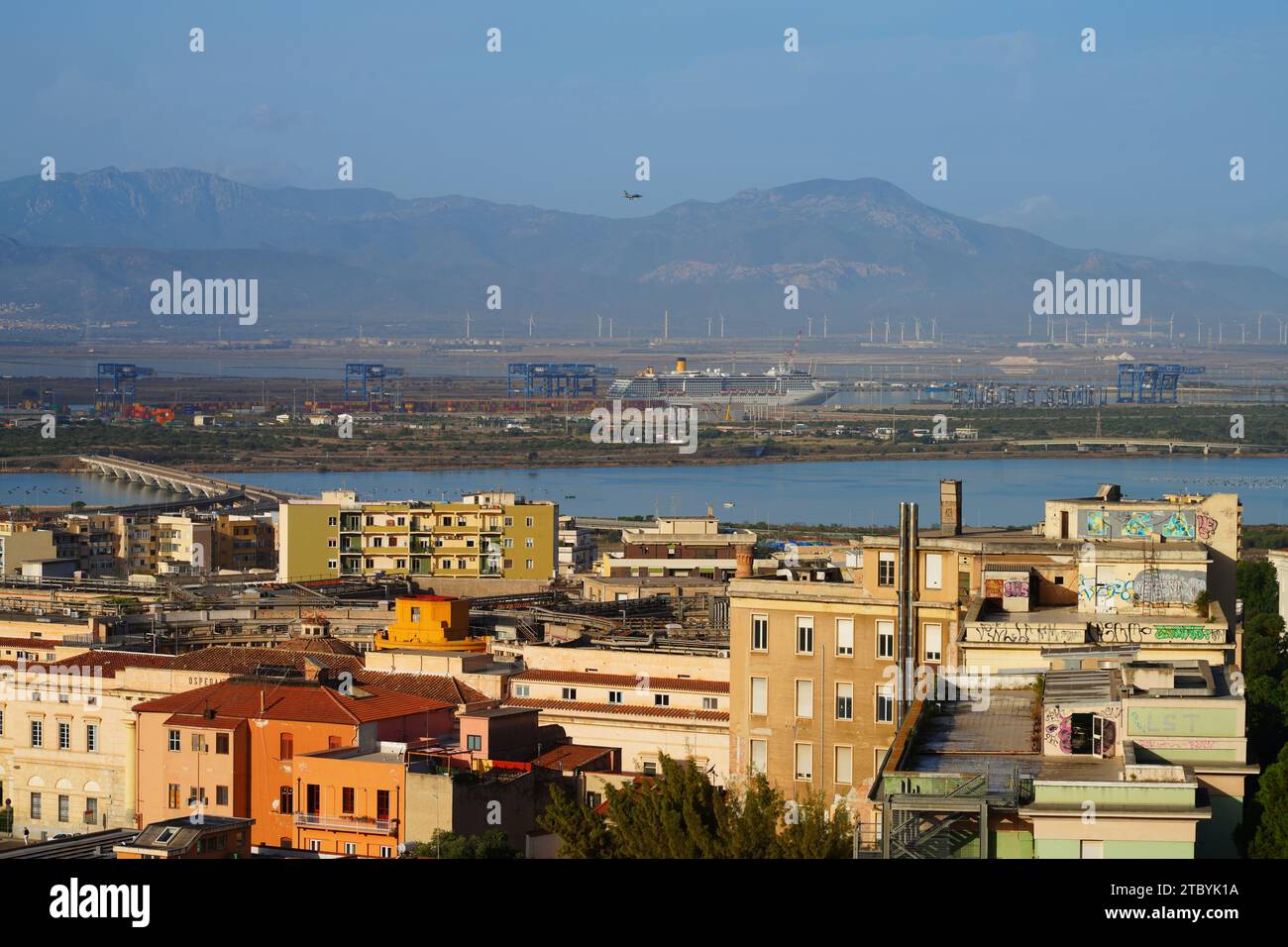 CAGLIARI, ITALY –19 OCT 2023- Sunny panoramic view of the historic city ...