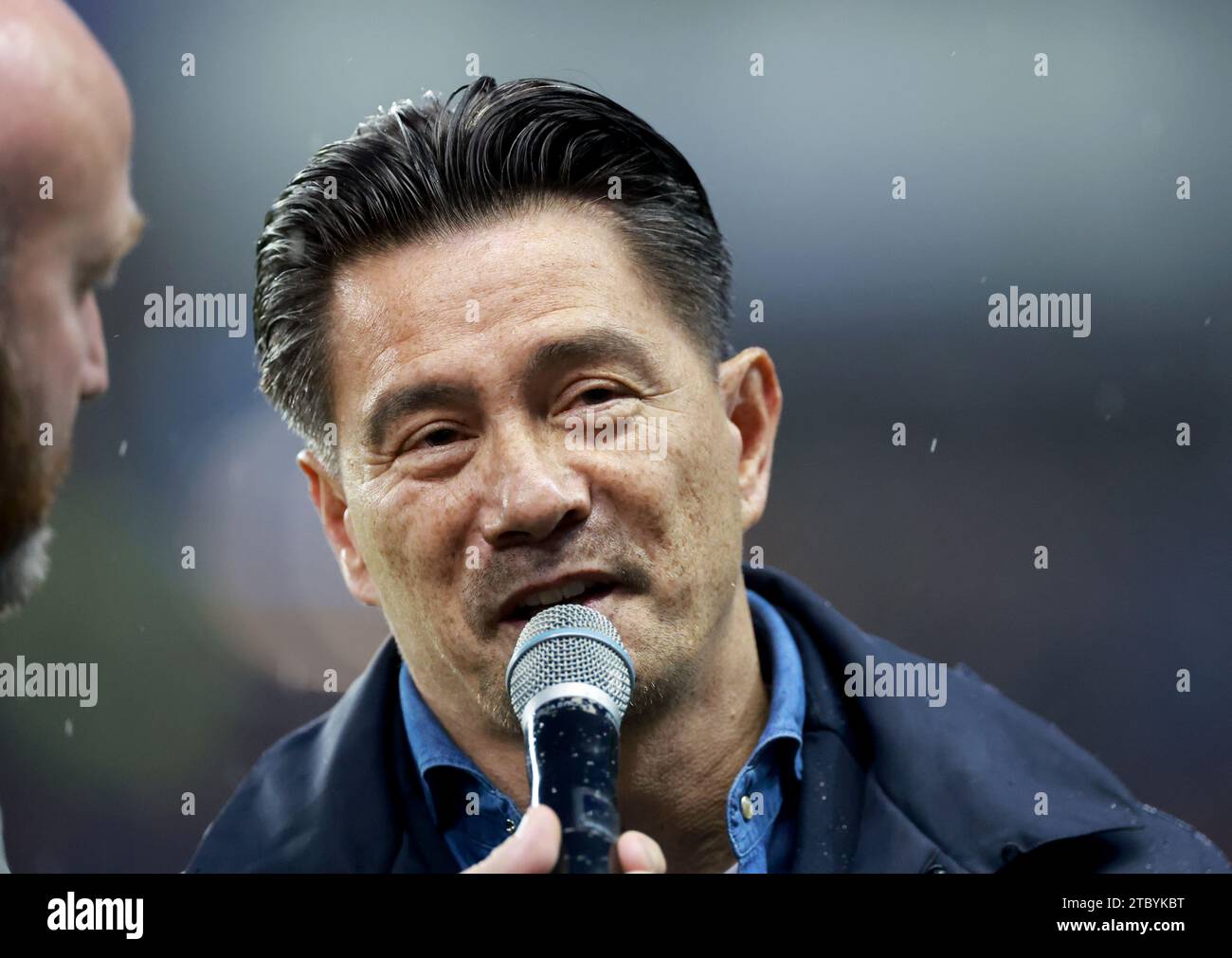 Former rangers player Michael Mols on the pitch at half time during the ...