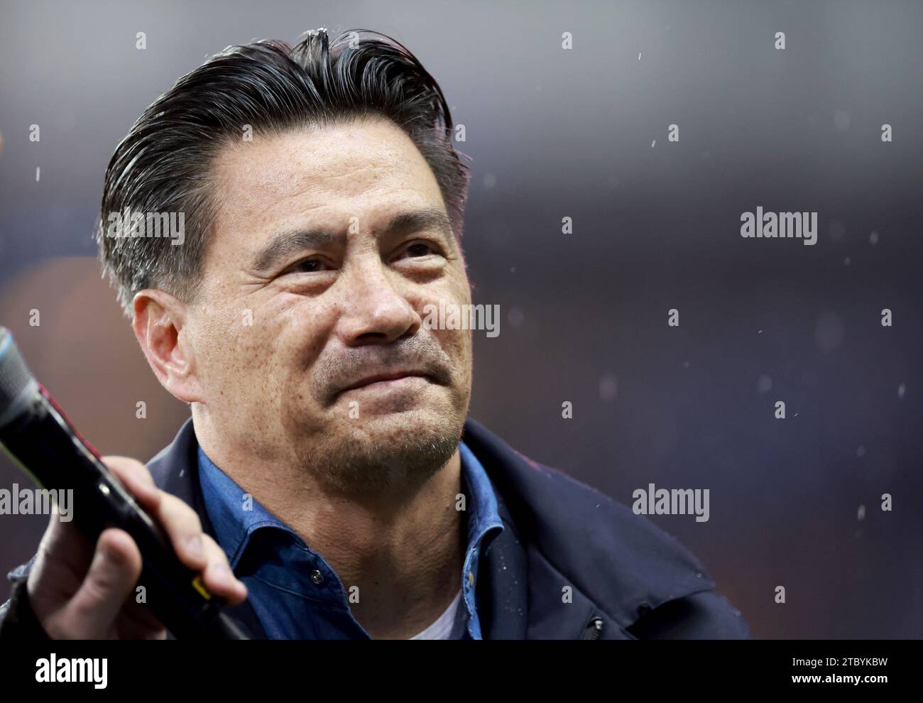 Former rangers player Michael Mols on the pitch at half time during the ...