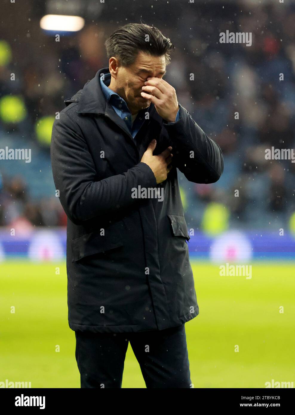 Former rangers player Michael Mols shows his emotion on the pitch at ...