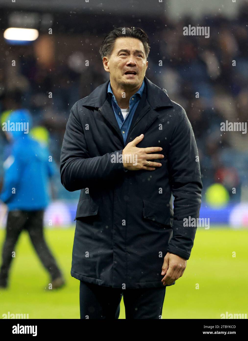 Former rangers player Michael Mols on the pitch at half time during the ...