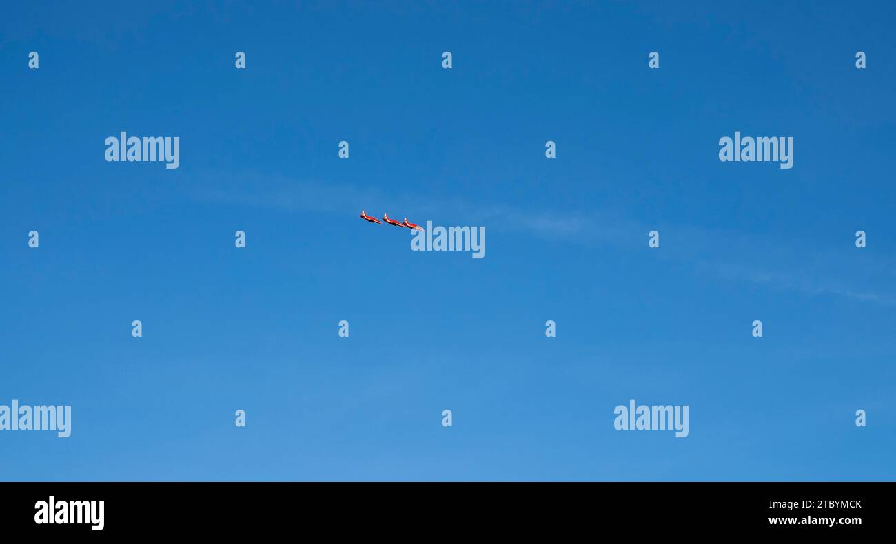 Three Red Arrows in formation, Lincolnshire, England, UK, December 2023 ...