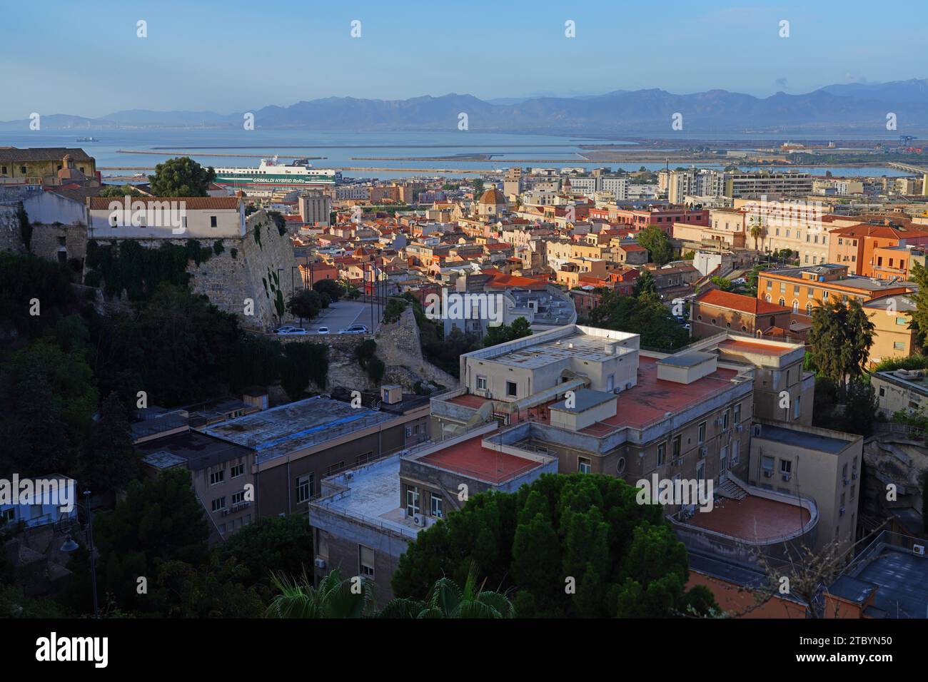 CAGLIARI, ITALY –19 OCT 2023- Sunny panoramic view of the historic city ...