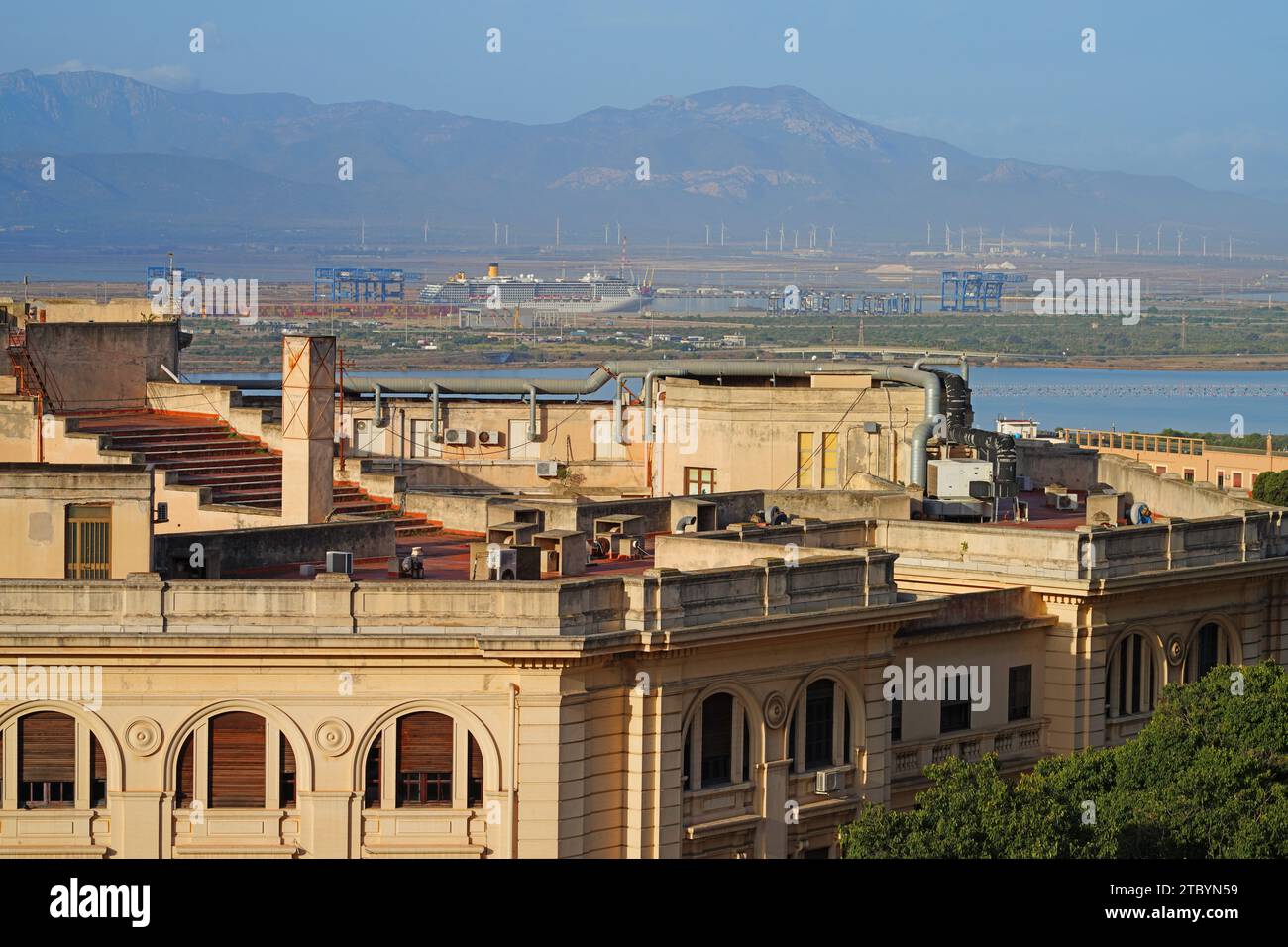CAGLIARI, ITALY –19 OCT 2023- Sunny panoramic view of the historic city ...