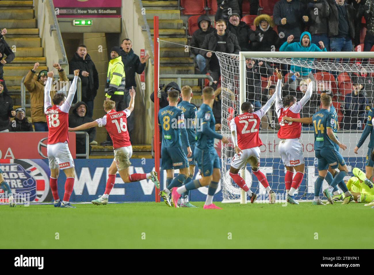 Ollie Rathbone #18 of Rotherham United scores a goal during the Sky Bet ...