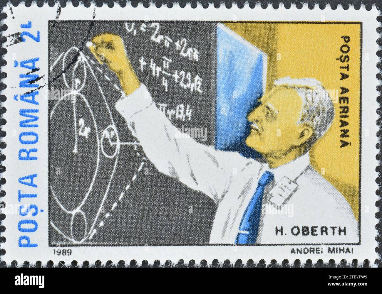 Cancelled postage stamp printed by Romania, that shows Hermann Julius ...