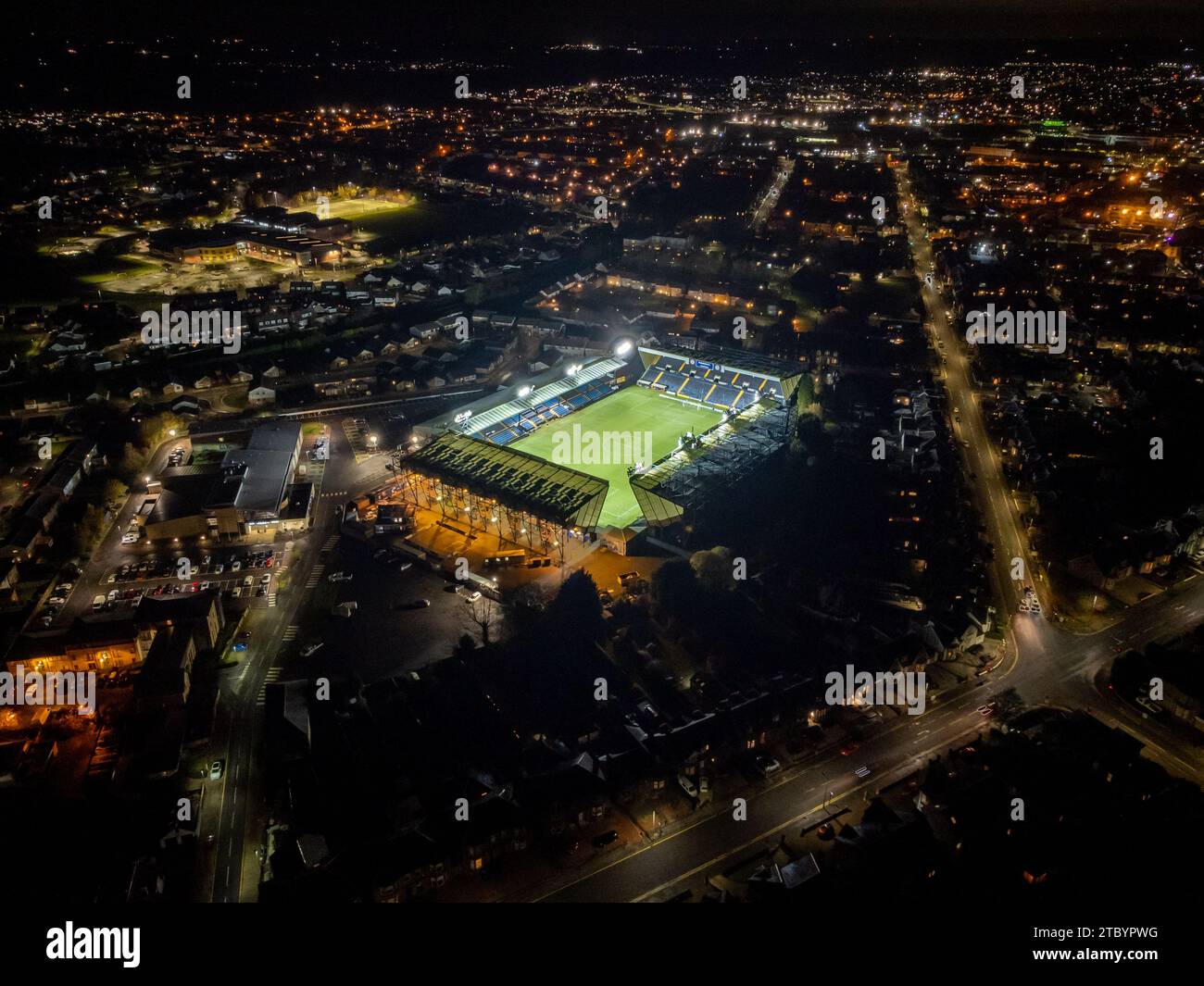 Rugby Park, the home of Kilmarnock FC. As seen from the air at the ...