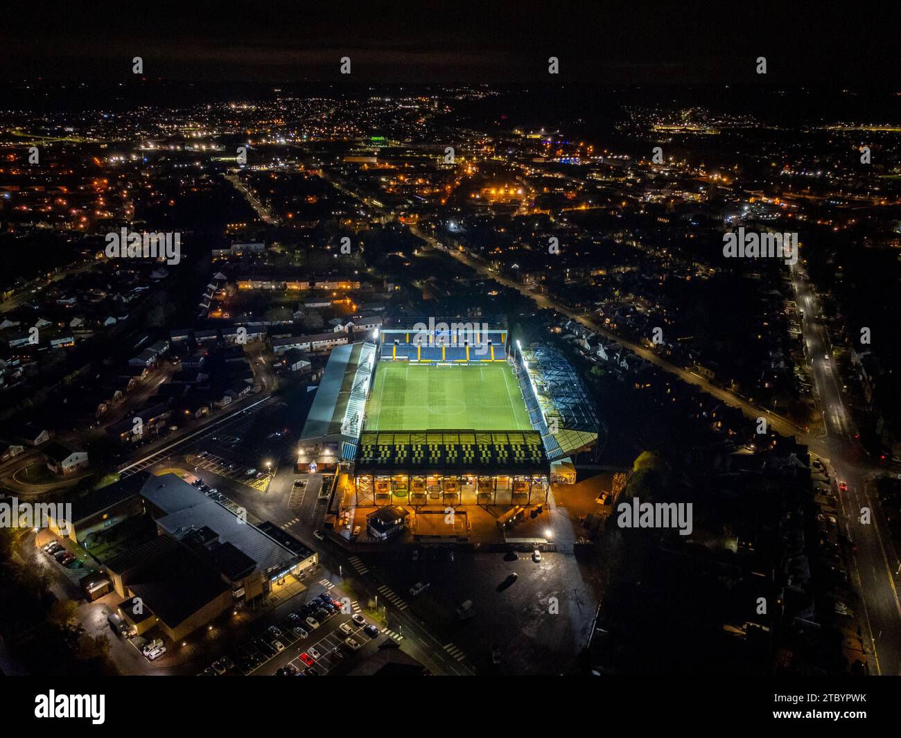 Rugby Park, the home of Kilmarnock FC. As seen from the air at the ...