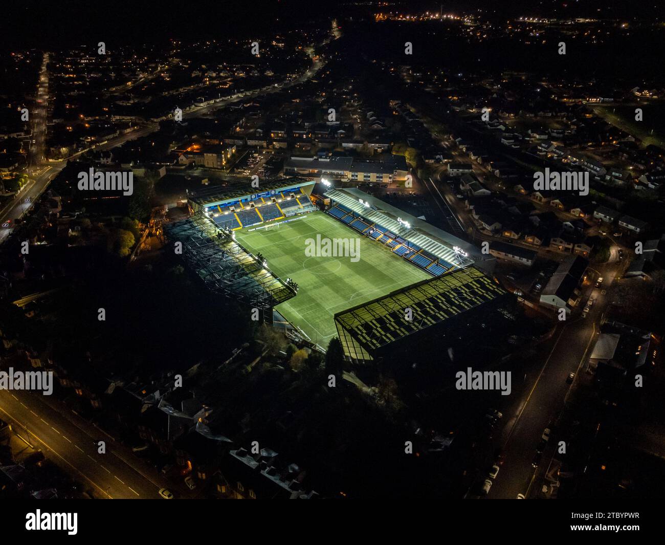 Rugby Park, the home of Kilmarnock FC. As seen from the air at the ...