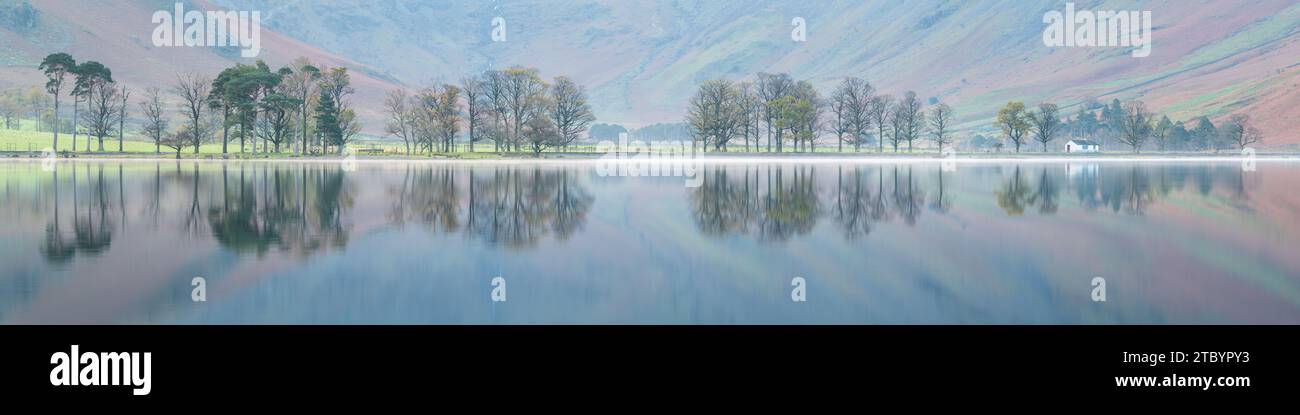 The famous view across Buttermere towards the iconic Sentinel Pines ...