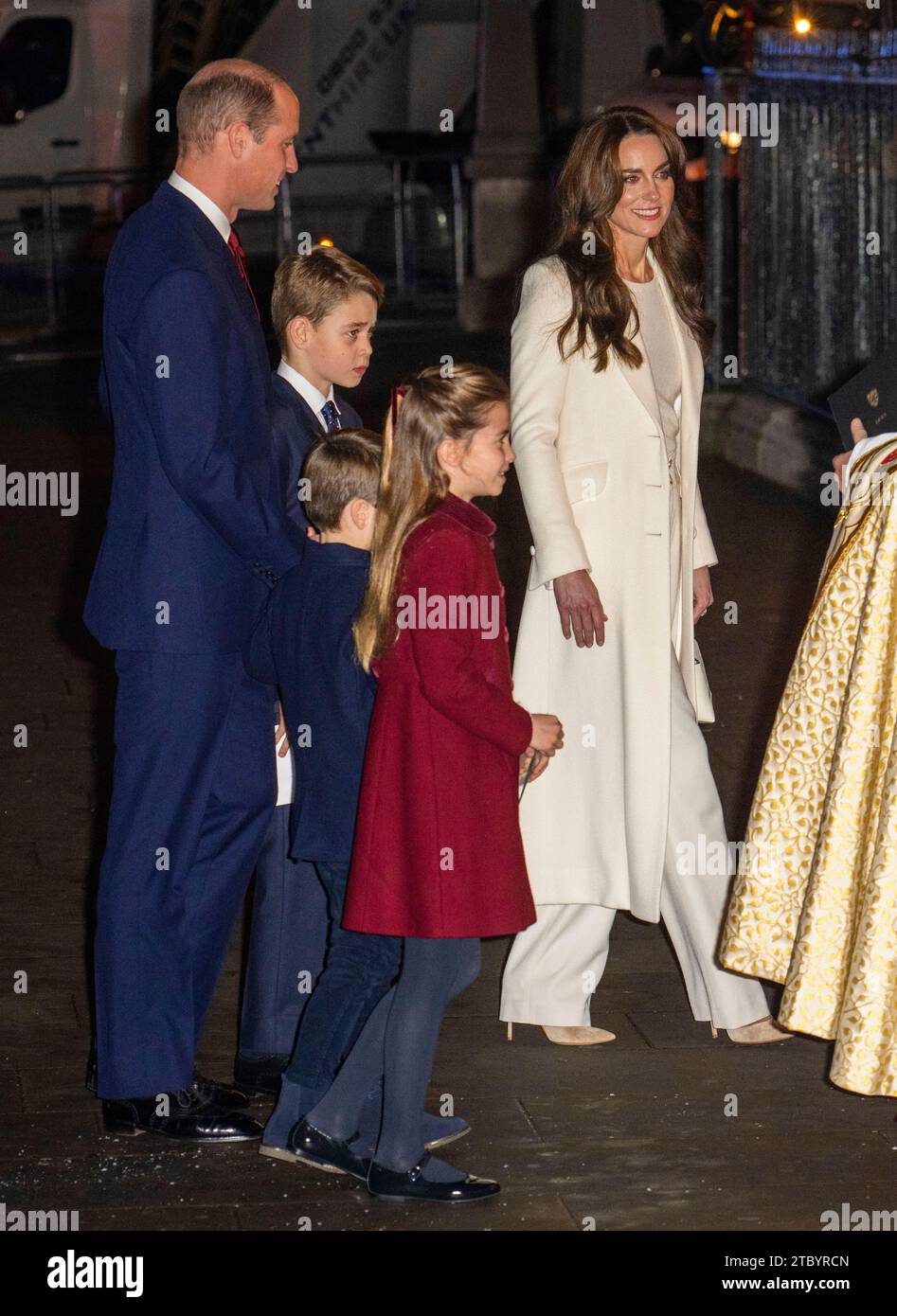 London, England. UK. 08 December 2023. Prince Louis of Wales, Prince George of Wales, Princess ...