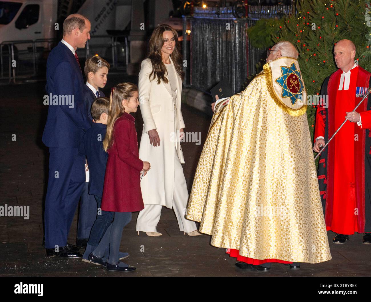 London, England. UK. 08 December 2023. Prince Louis of Wales, Prince George of Wales, Princess ...
