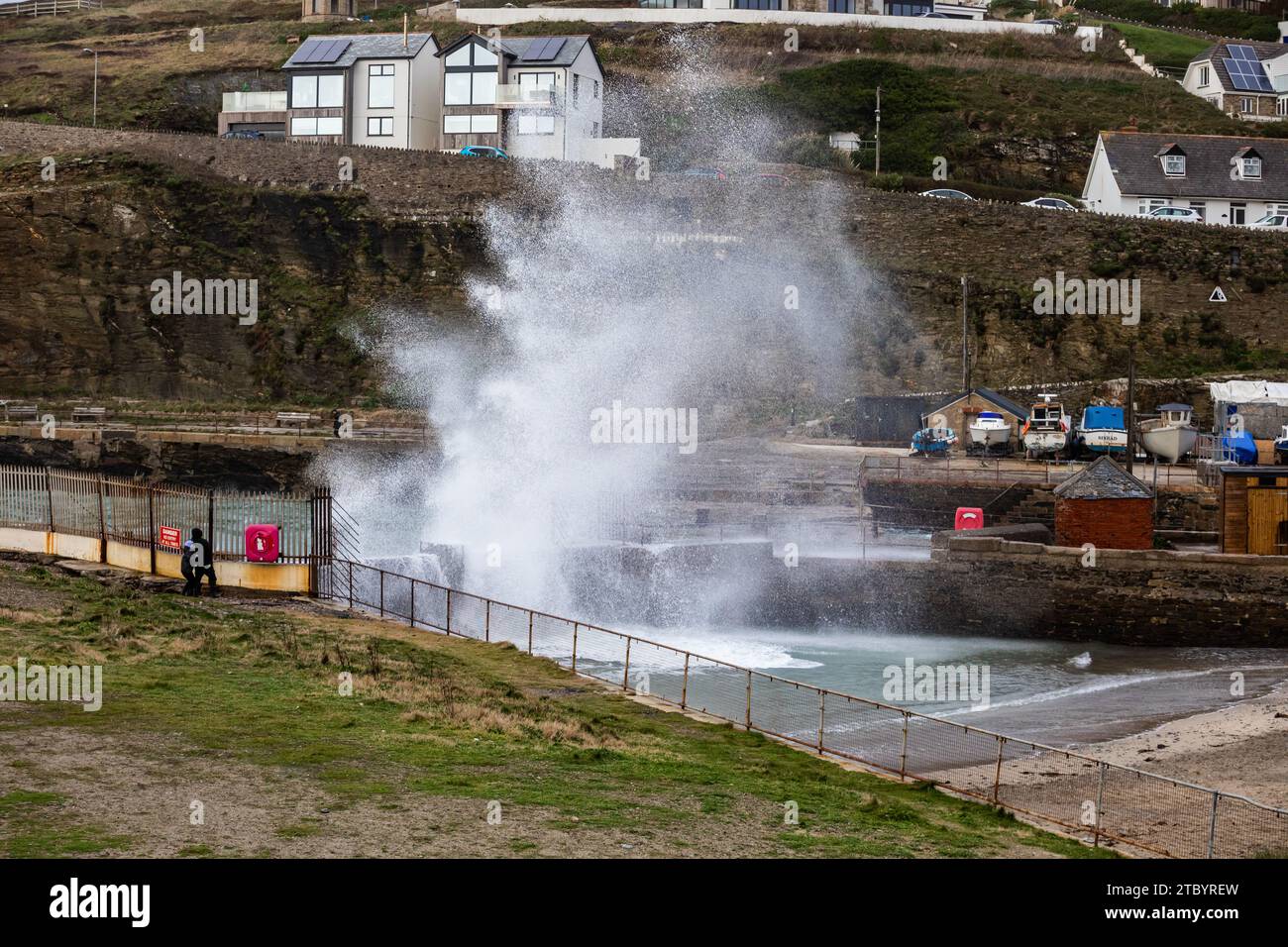 Portreath, Cornwall,9th December 2023, Large waves and stormy seas in ...