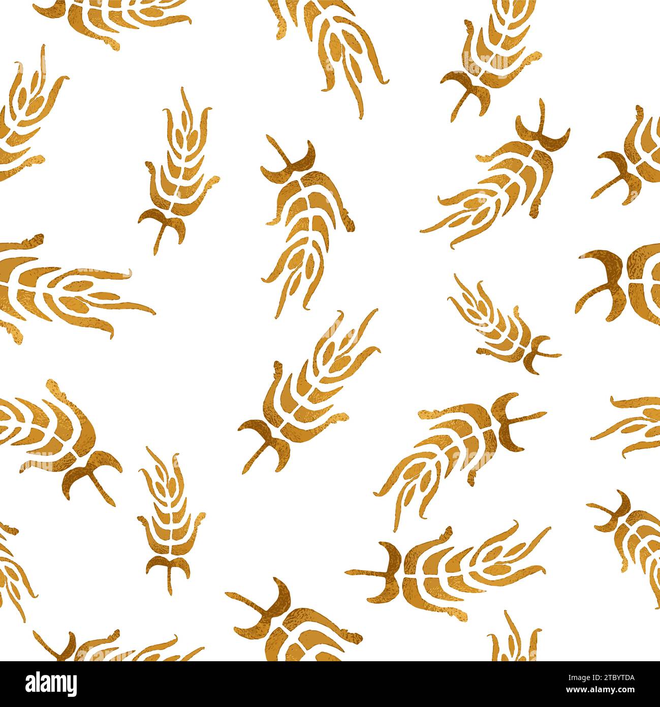 Gold abstract leaves, hand drawn simple foil seamless pattern' Vector ...