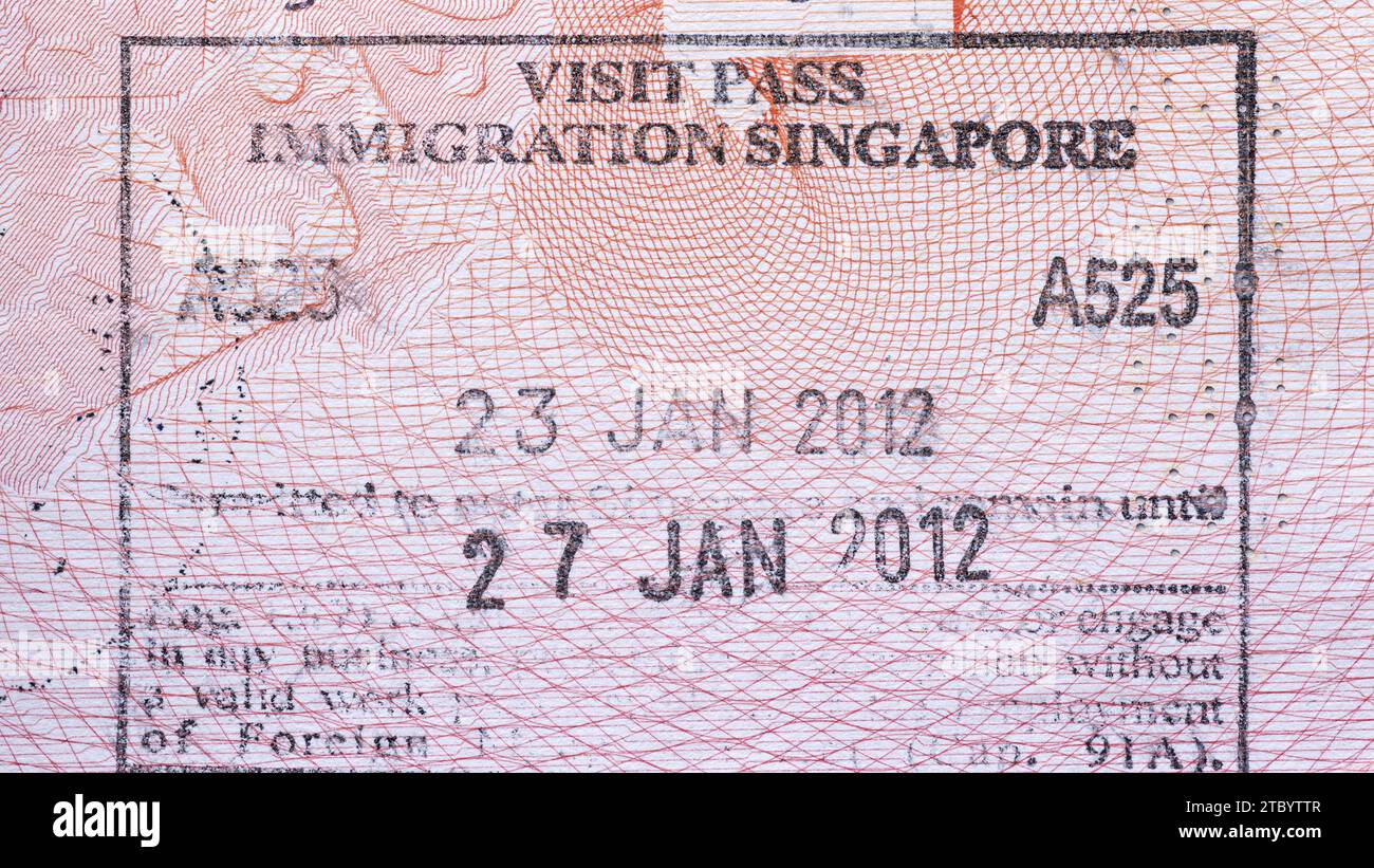 Border stamp in the passport when crossing the state border Singapore ...