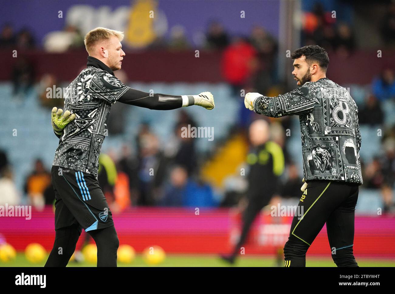 Arsenal goalkeeper Aaron Ramsdale greets David Raya ahead of the ...
